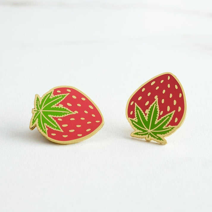Cannabis Leaf Strawberry Enamel Pin | Sleepy Mountain