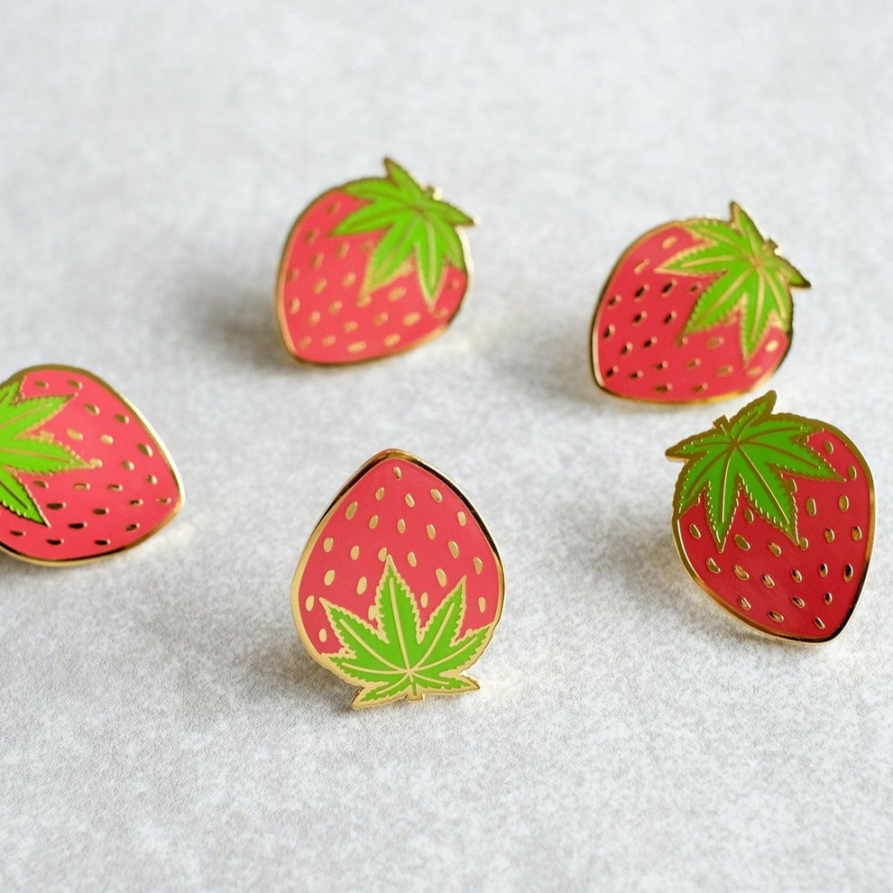 Cannabis Leaf Strawberry Enamel Pin | Sleepy Mountain